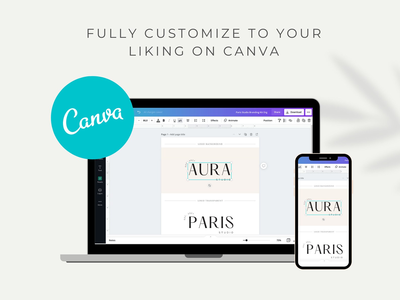Elegant Logo Template Canva, Canva Brand Kit Template, Brand Board ...