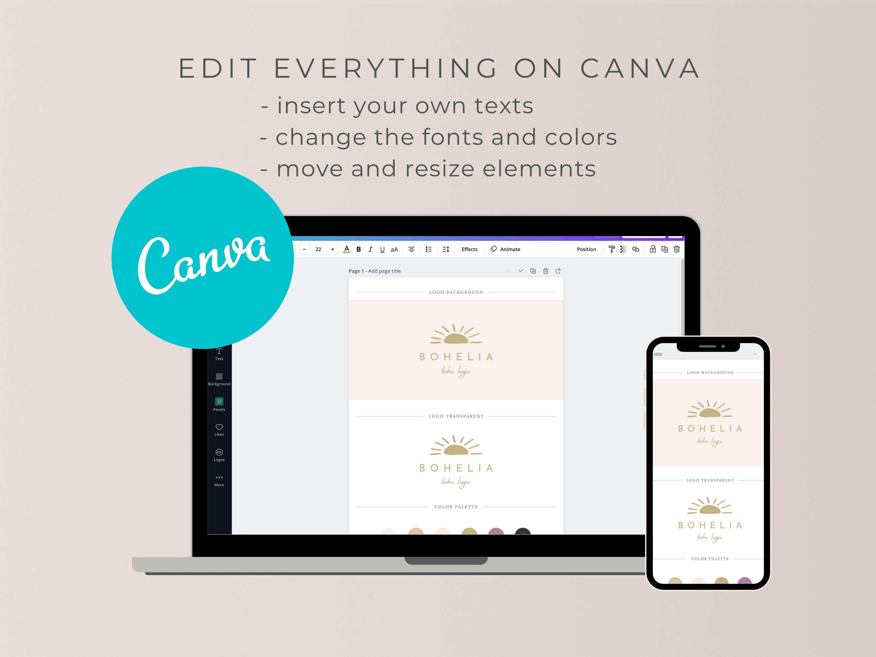 Sun Logo Template Canva, Canva Brand Kit Template, Brand Board Template ...