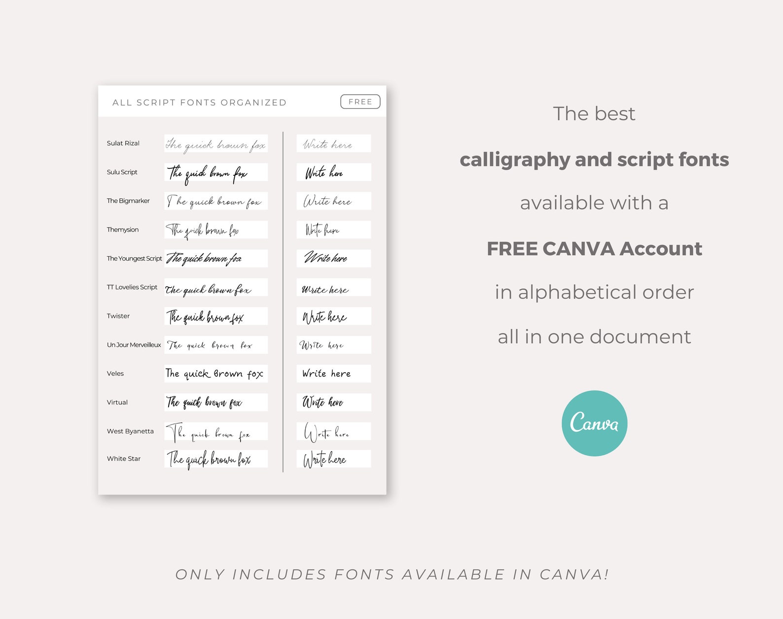 Canva Font Template, Canva Template, Calligraphy Font Collection, Canva ...