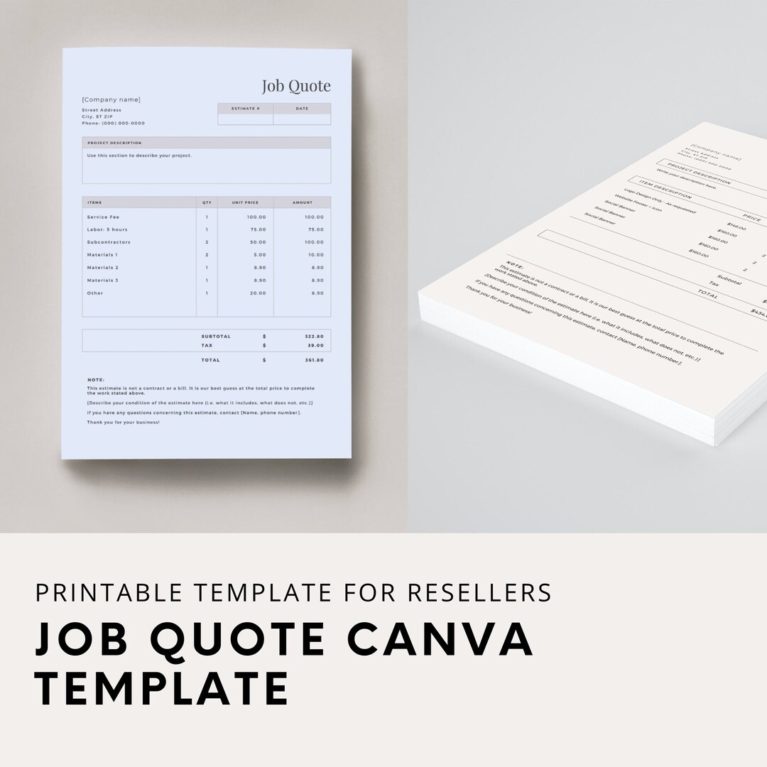 PLR Minimalist Job Quote Template Canva, Reseller Template Canva ...