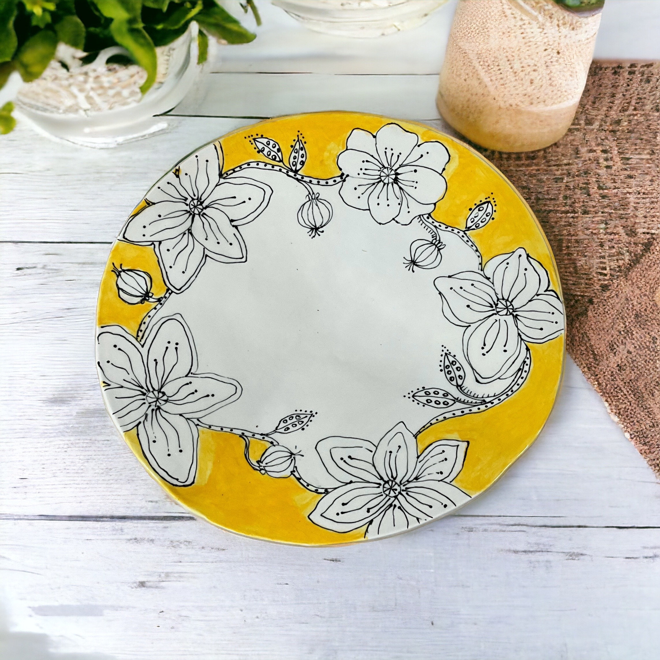 Hand-painted Ceramic Serving Platter. Two Color Choices: Yellow or ...