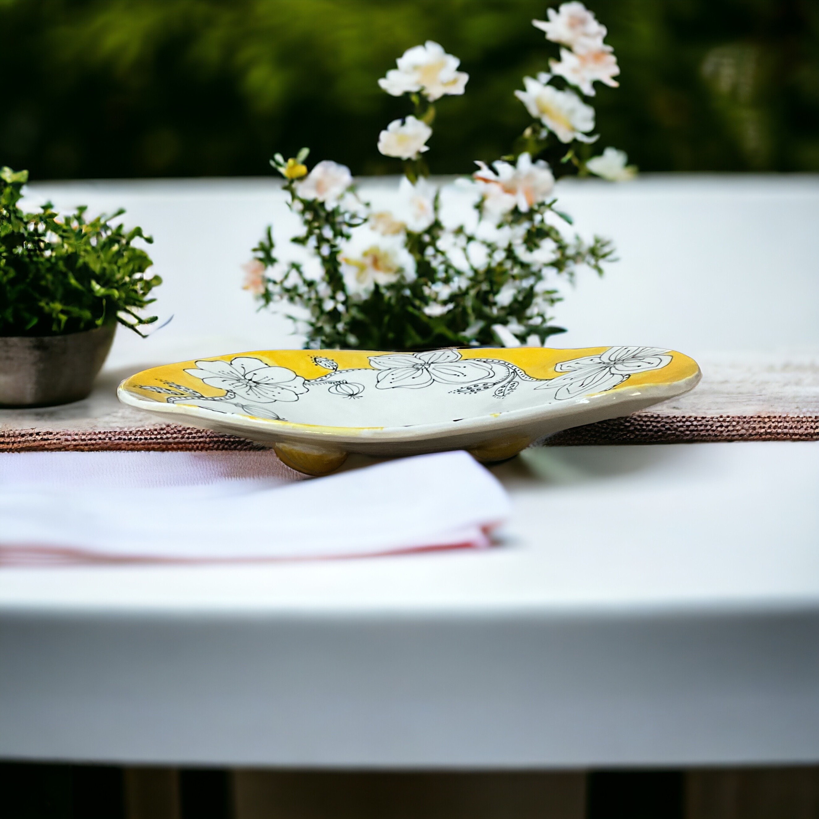 Hand-painted Ceramic Serving Platter. Two Color Choices: Yellow or ...