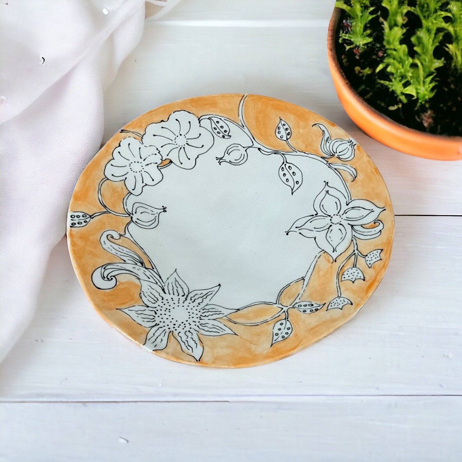 Hand-painted Ceramic Serving Platter. Two Color Choices: Yellow or ...