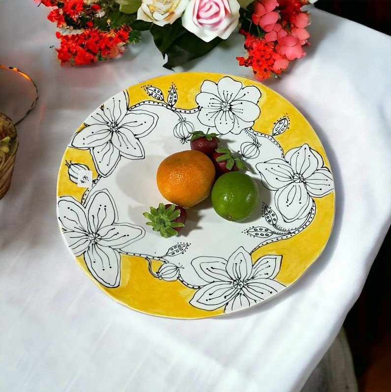 Hand-painted Ceramic Serving Platter. Two Color Choices: Yellow or ...