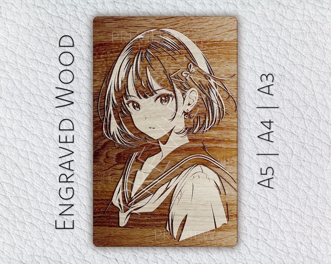 Wooden Anime Girl Sailor Uniform Portrait - Engraved Art Poster of ...