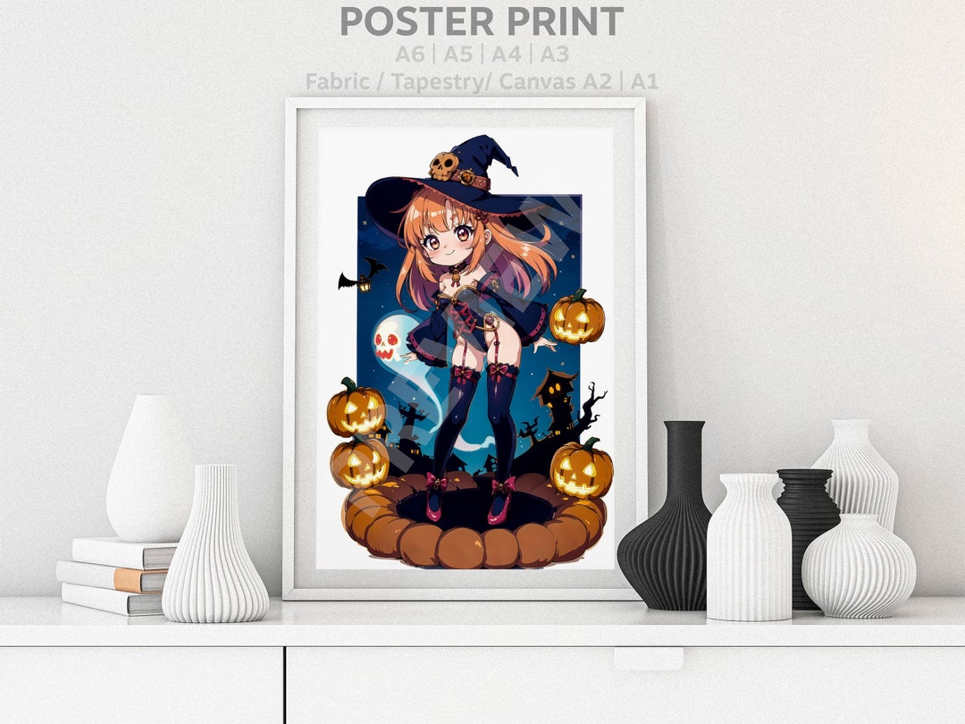 Halloween Anime Moe Cute Kawaii Witch Girl Poster Chibi Gal, Waifu ...