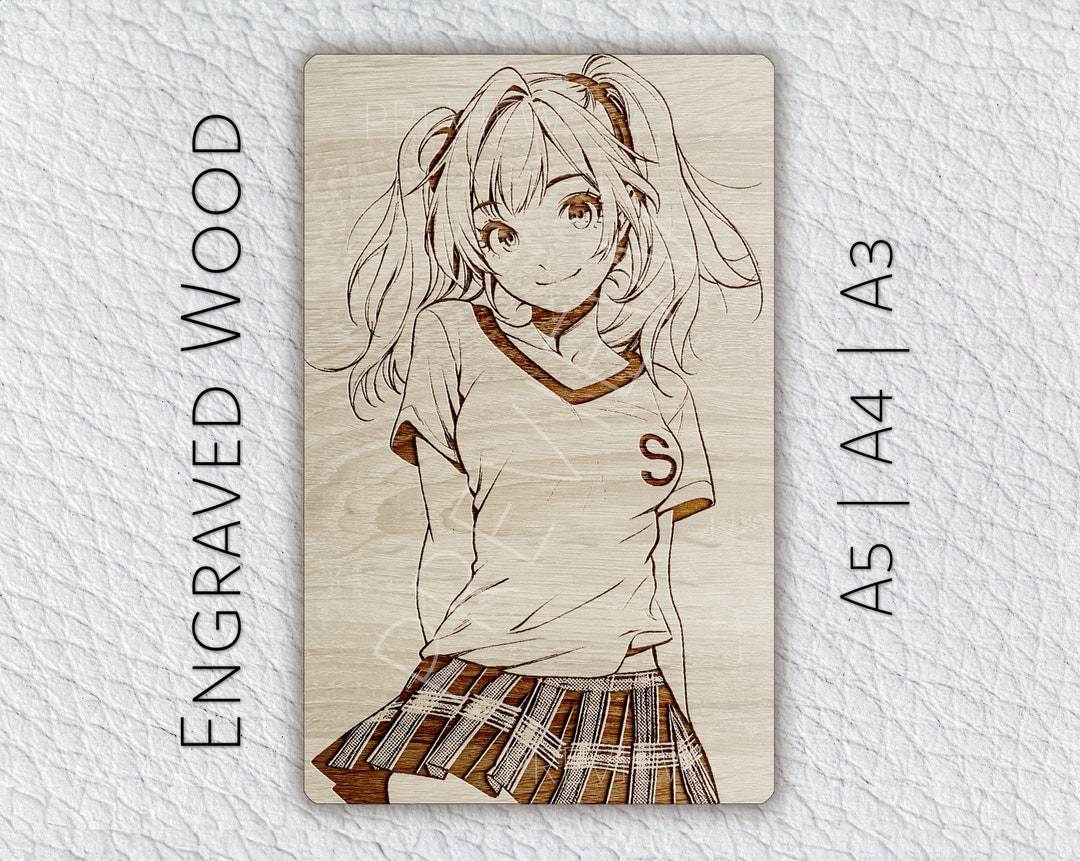 Wooden Anime Girl Portrait Engraved Art Poster of Beautiful Girl, Wall ...