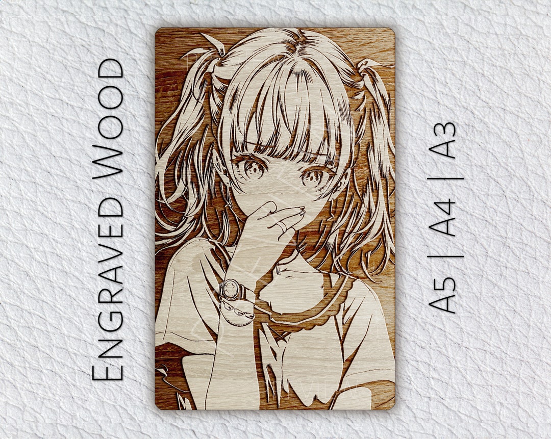 Wooden Anime Girl Portrait - Engraved Art Poster of Beautiful Girl ...