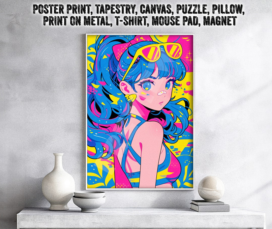Vibrant Blue Haired Anime Girl Poster, Aesthetic Manga Wall Art, Otaku ...
