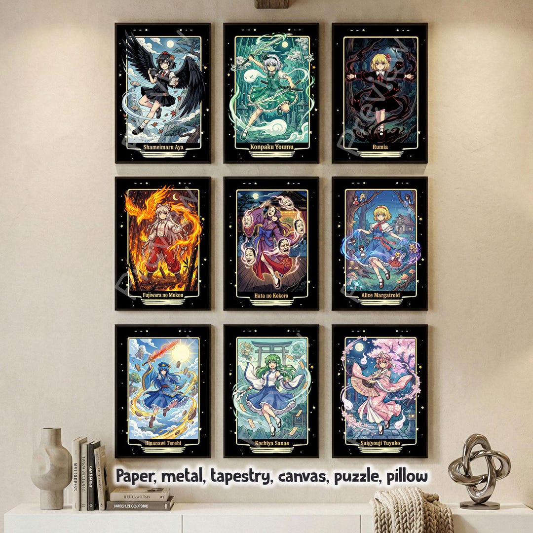 Touhou Poster Set of 9, Retro Wall Art, Colorful, Anime Girl Fan Gift ...