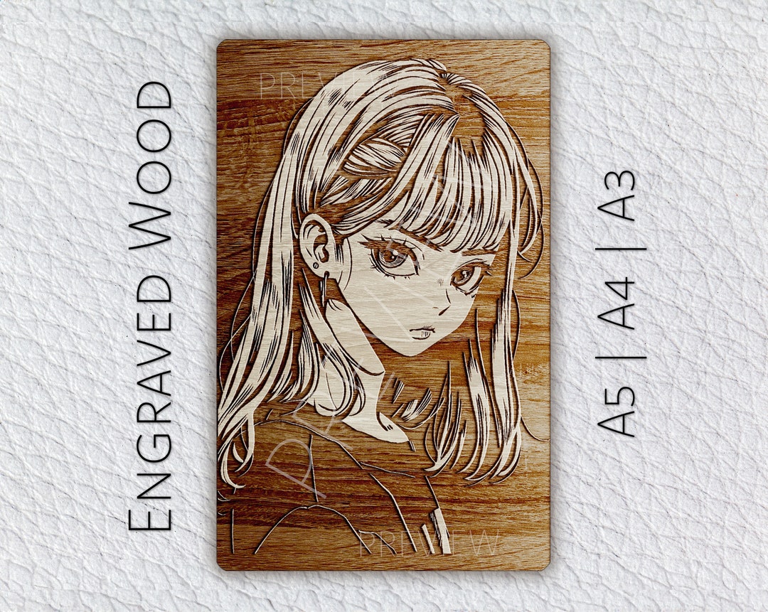 Wooden Retro Anime Girl Portrait - Engraved Art 90s 80s Oldschool ...