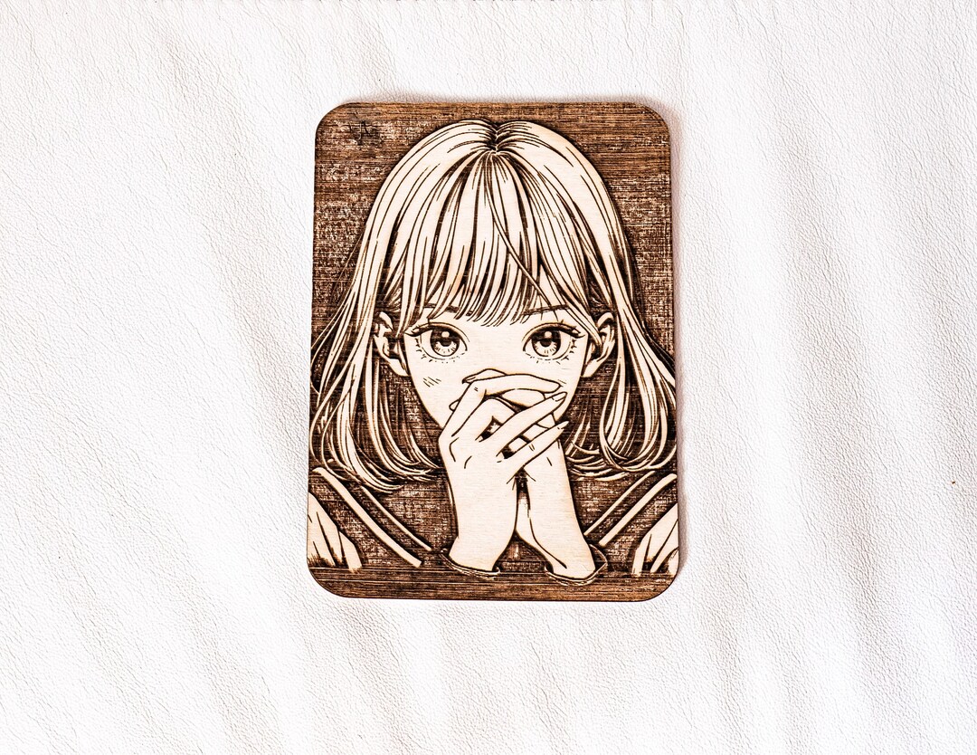 Wooden Anime Girl Portrait - Engraved Art Poster of Beautiful Anime ...