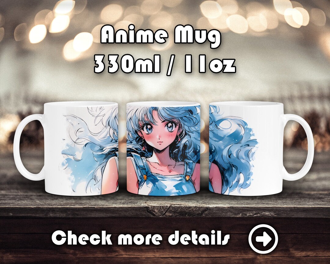 Ceramic Retro Anime Girl Mug, Glossy Coffee Cup, Otaku Merch, Kawaii ...