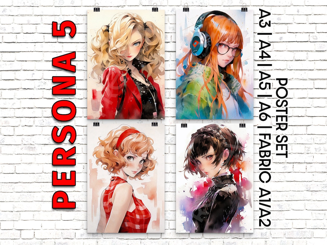 Set of 4 Posters JRPG Game Character Tapestry, Watercolor Colorful High ...