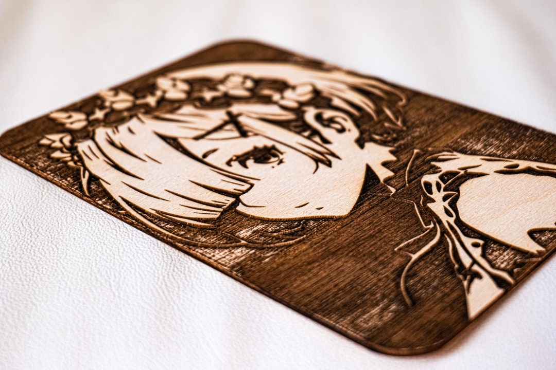 Wooden Anime JRPG Girl Portrait - Engraved Art Poster of Beautiful ...