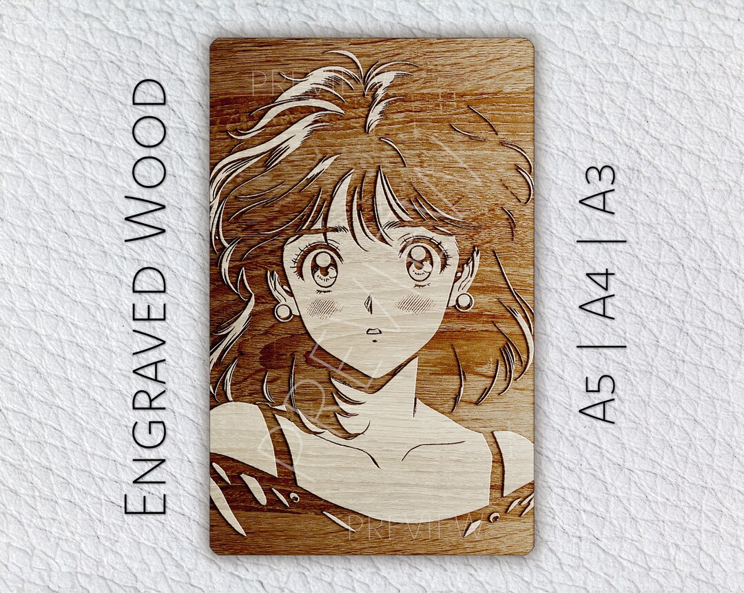 Wooden Retro Anime Girl Portrait - Engraved Art 90s 80s Oldschool ...