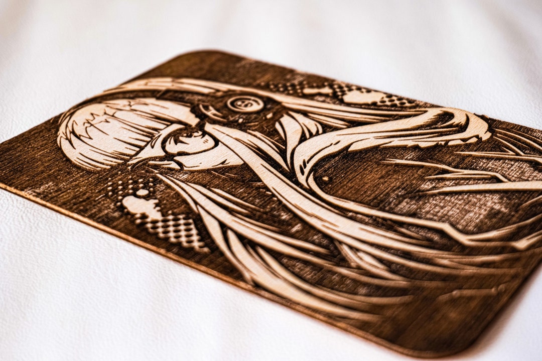 Wooden Anime JRPG Girl Portrait Engraved Art Poster of Beautiful Anime ...