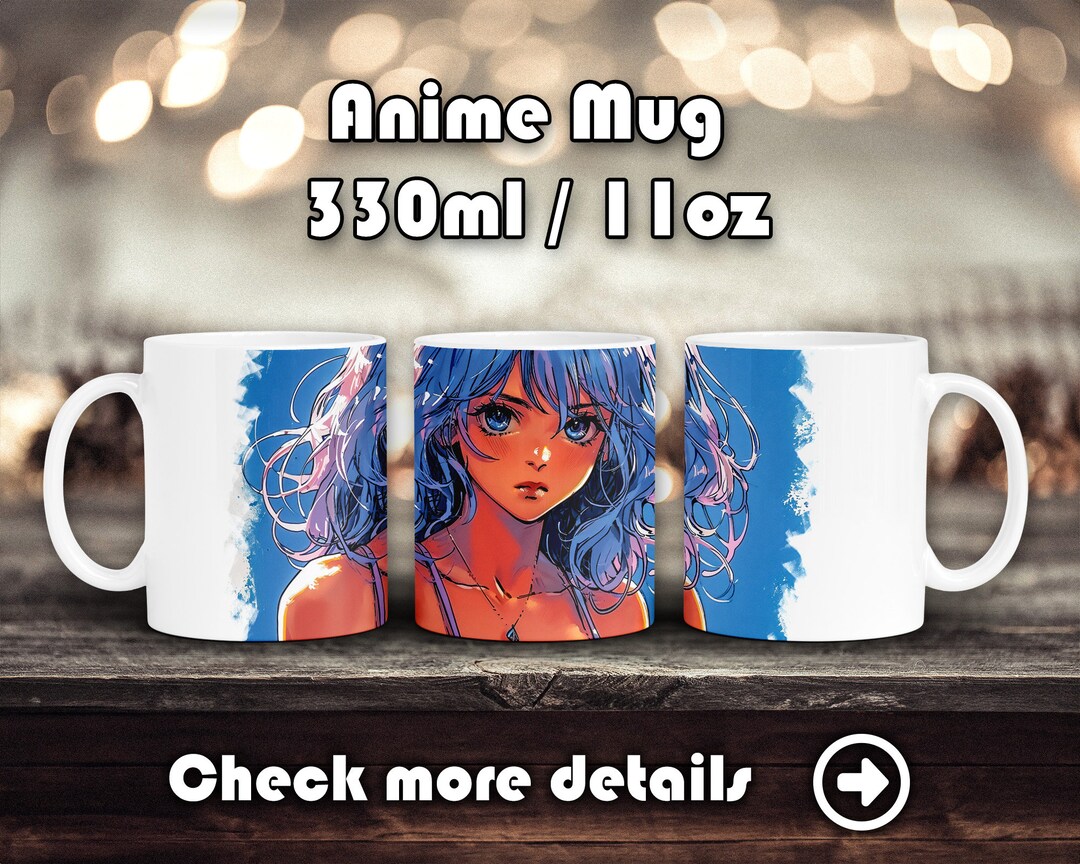 Ceramic Retro Anime Girl Mug, Glossy Coffee Cup, Otaku Merch, Oldschool ...