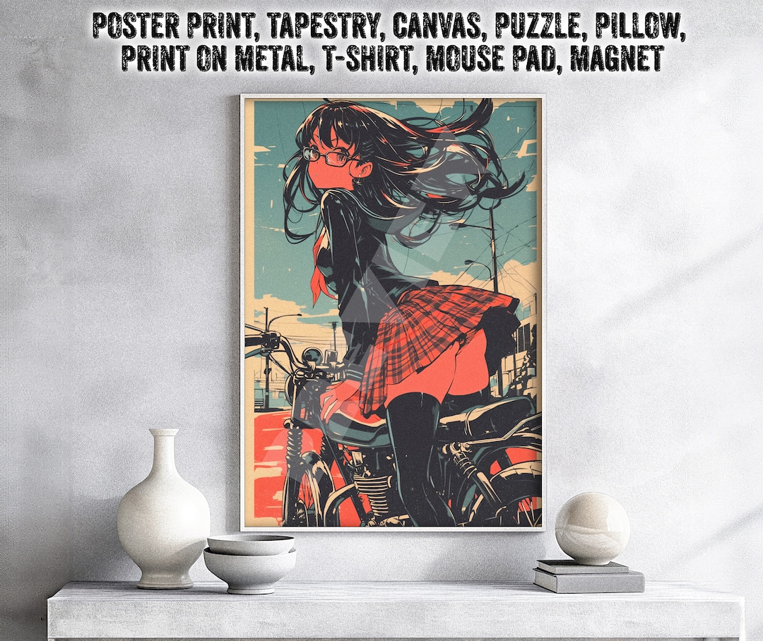 Urban Anime Motorcycle Girl Poster, Vintage Manga Style Art, Classic ...