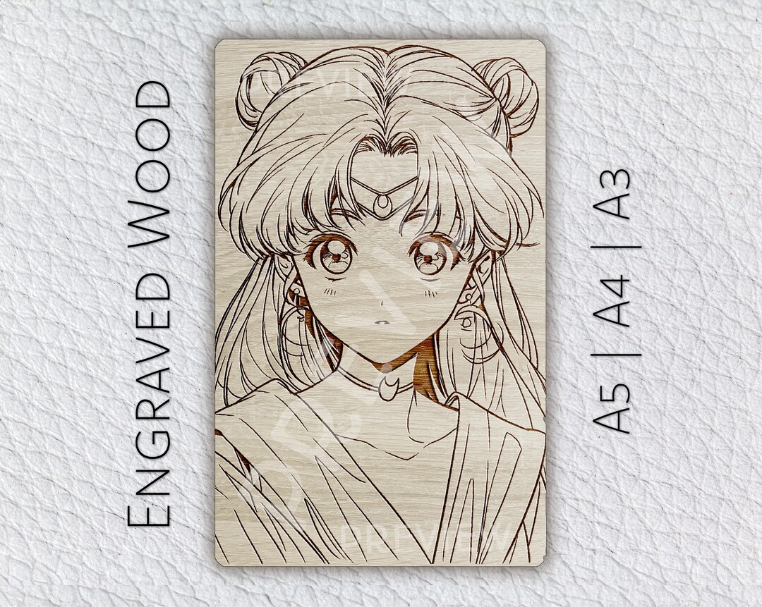 Wooden Retro Anime Girl Portrait - Engraved Art 90s 80s Oldschool ...