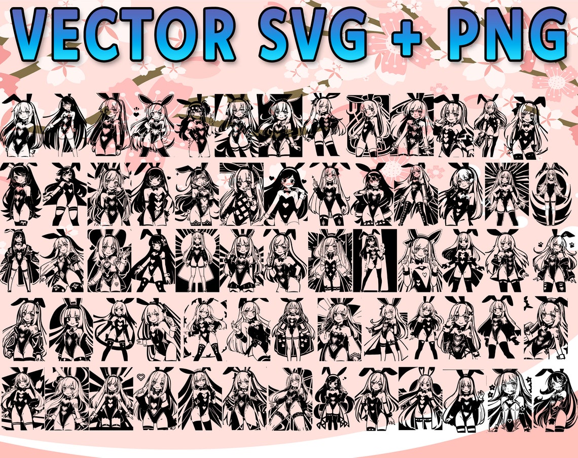 Die Cut Sticker - Cute Anime Girls in Bunny Outfit - Vector Drawing ...