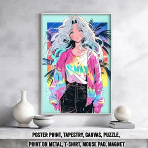 Poster 90s Cute Anime Girl, Canvas Tapestry 80s 00s Retro Otaku Gift ...