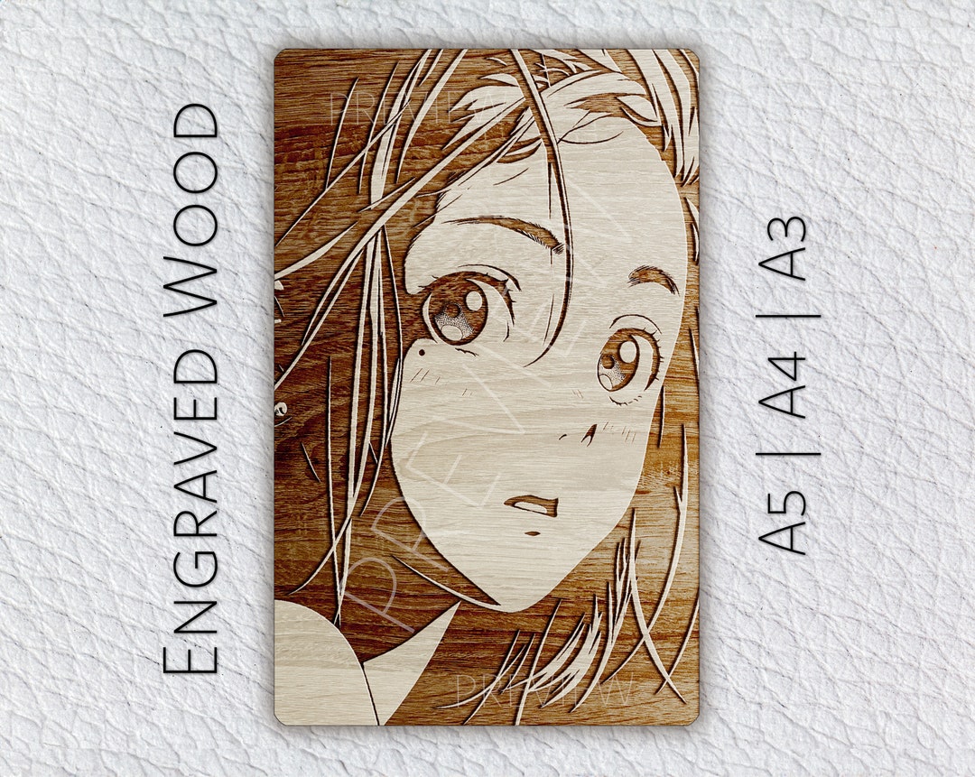 Wooden Anime Girl Portrait - Engraved Art Poster of Beautiful Girl ...