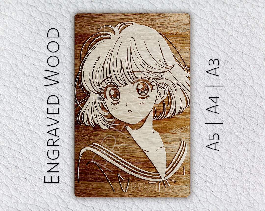Wooden Retro Anime Girl Portrait - Engraved Art 90s 80s Oldschool ...
