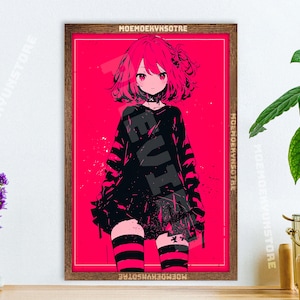 Anime Girl Edgy Wall Art, Emo Anime Painting Gift, Emo Poster, Yandere ...