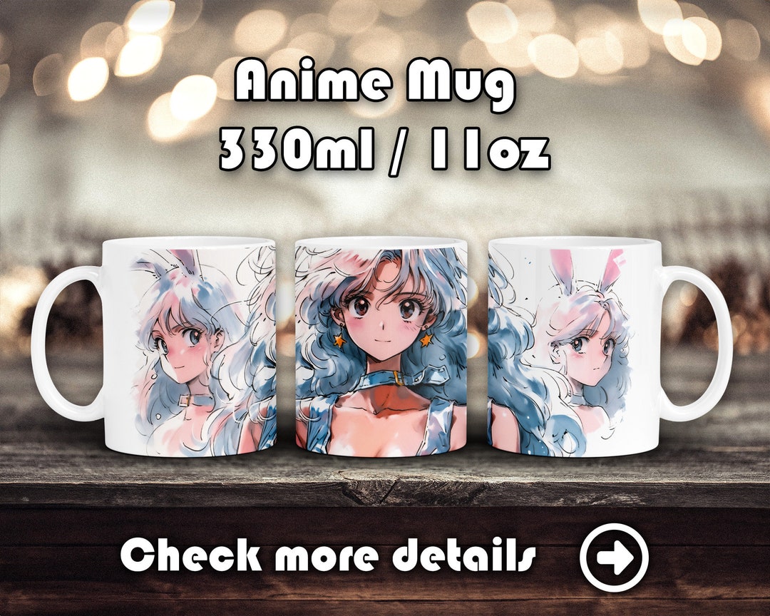 Ceramic Retro Anime Girl Mug, Glossy Coffee Cup, Otaku Merch, Oldschool ...