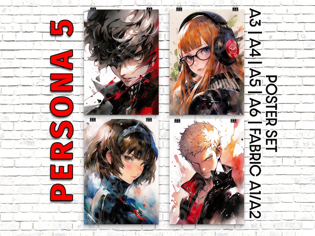 Set of 4 Posters JRPG Game Character Tapestry, Watercolor Colorful High ...