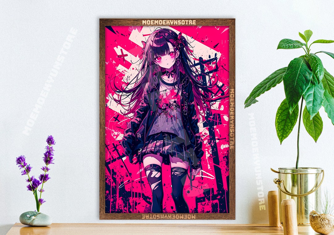 Anime Wall Art, Anime Girl Painting Gift, Edgy Emo Manga Style Tapestry ...