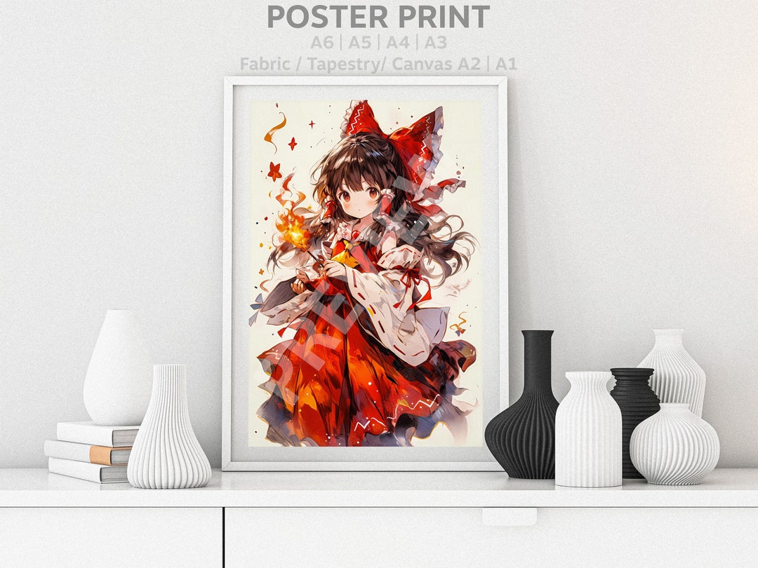 Touhou Poster Hakurei Reimu Watercolor Anime Girl Colorful Waifu Otaku ...