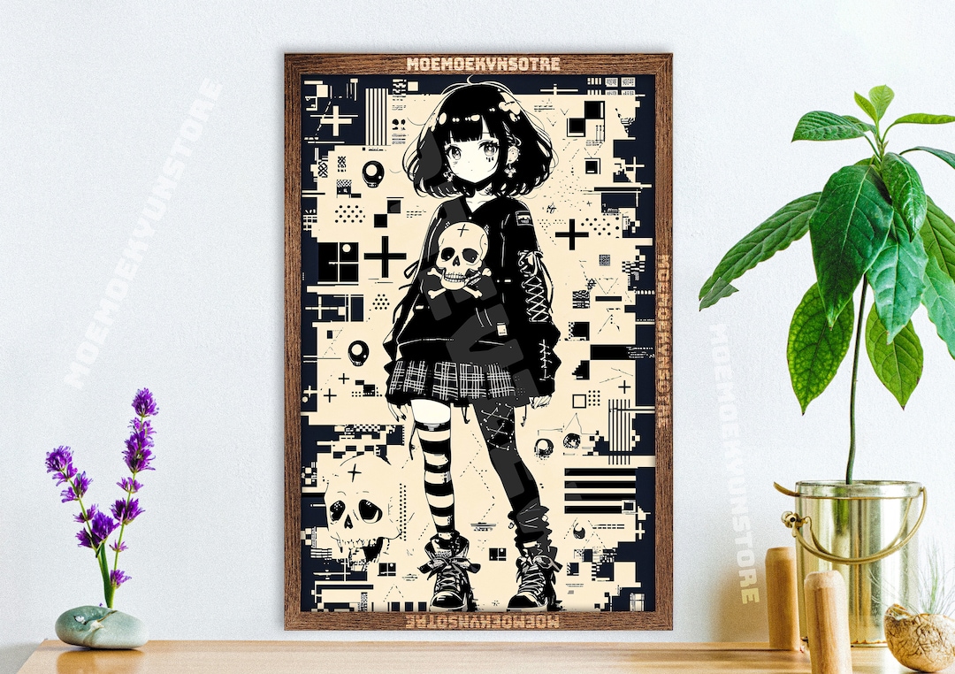 Anime Wall Art, Anime Girl Painting Gift, Edgy Emo Manga Style Tapestry ...