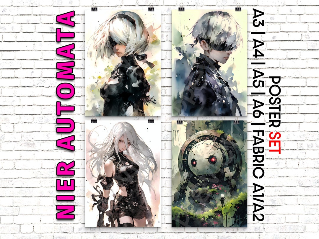Set of 4 Posters JRPG Game Character Tapestry, Watercolor Colorful High ...