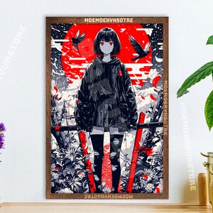 Anime Wall Art, Anime Katana Girl Painting Gift, Edgy Emo Manga Style ...