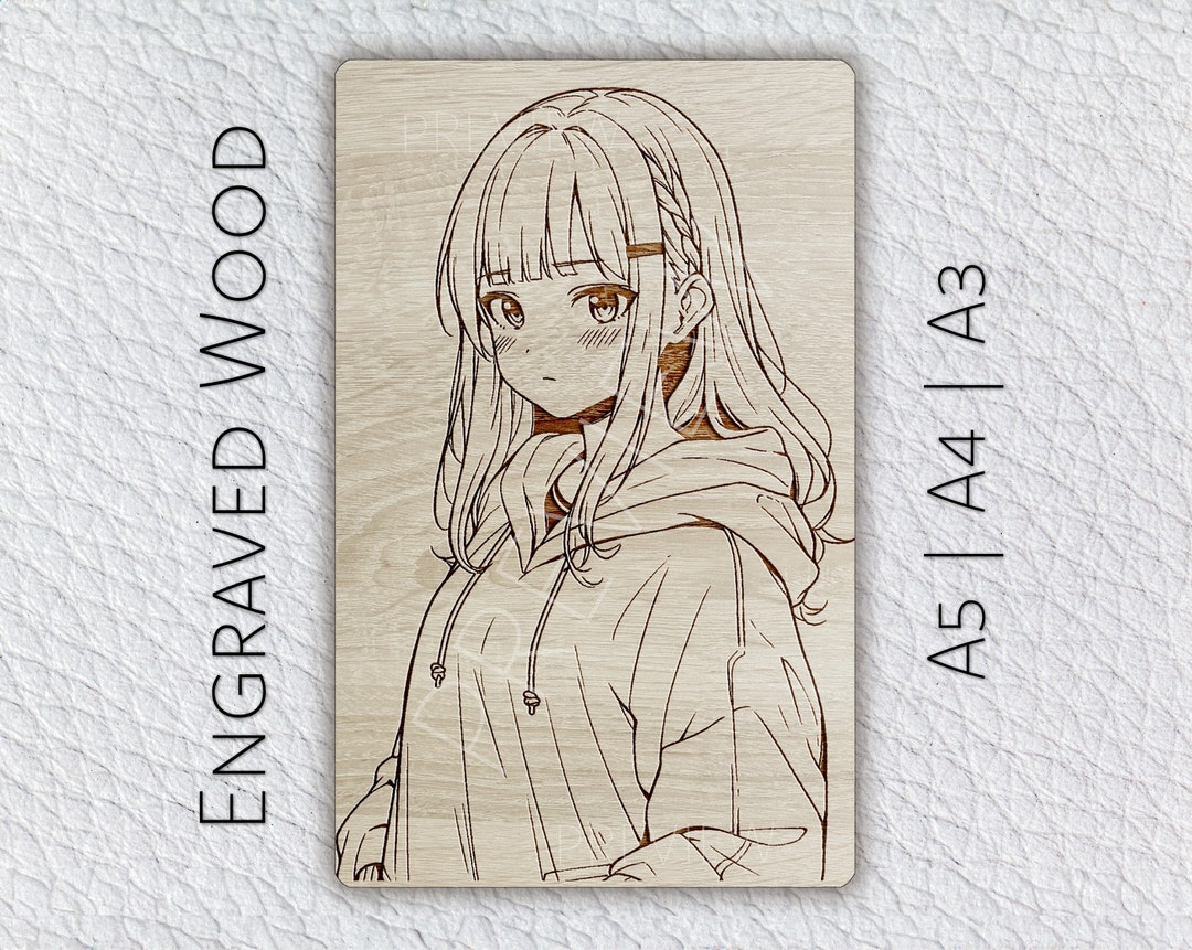 Wooden Anime Girl Portrait - Engraved Art Poster of Beautiful Girl ...