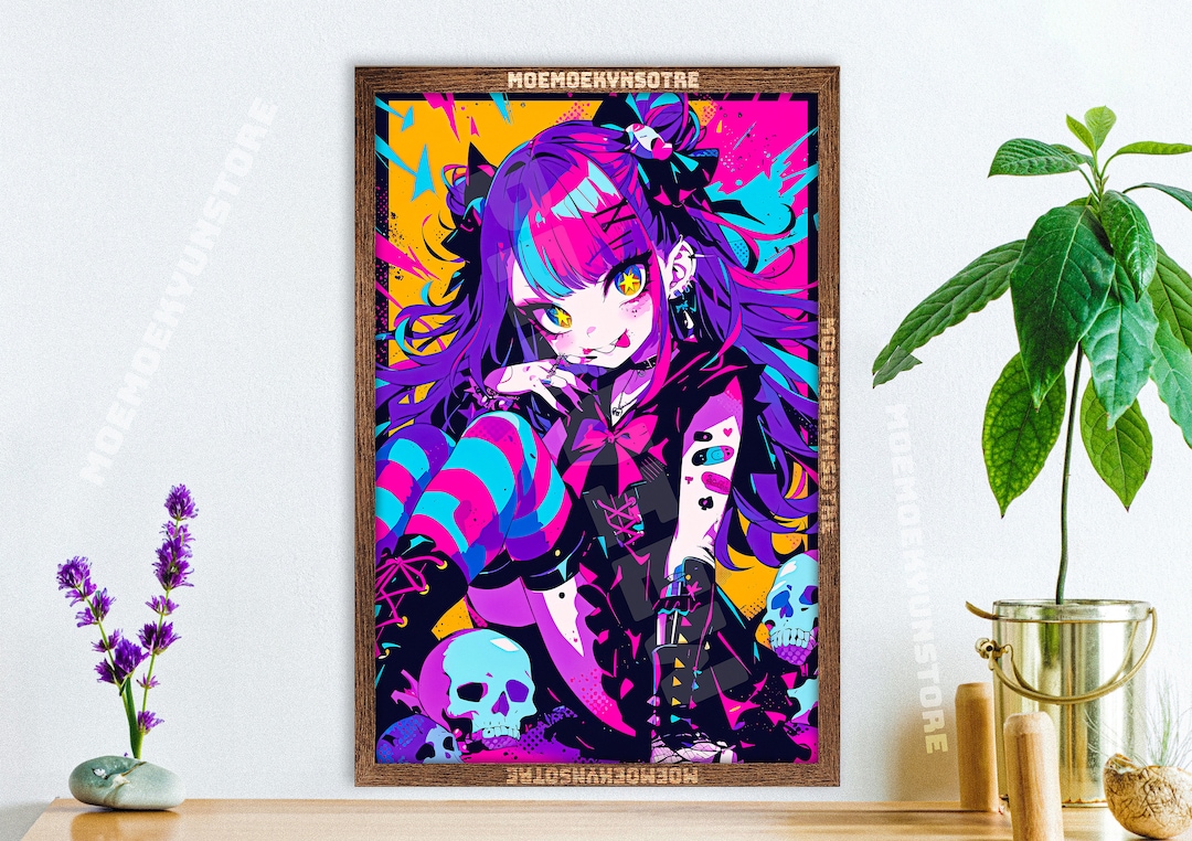 Anime Girl Poster, Emo Manga Wall Art, Skulls Canvas - Etsy