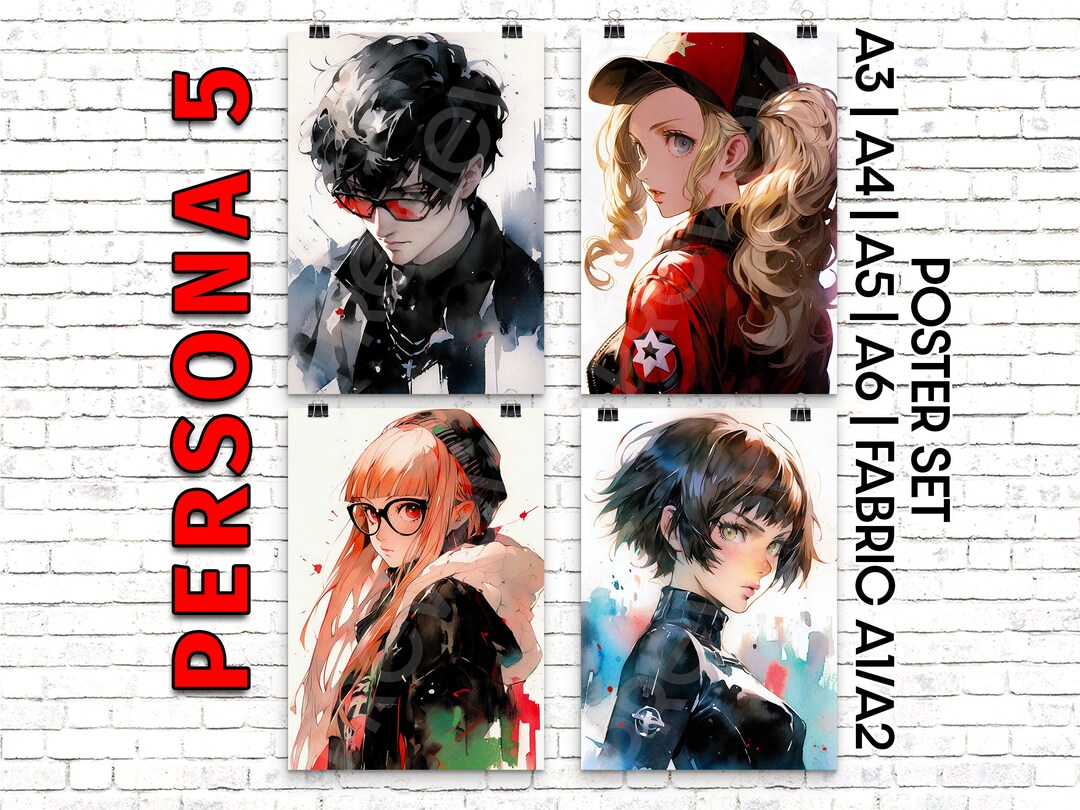 Set of 4 Posters JRPG Game Character Tapestry, Watercolor Colorful High ...