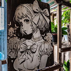 Wooden Anime Girl Portrait - Engraved Art of Beautiful Anime Girl A3 ...