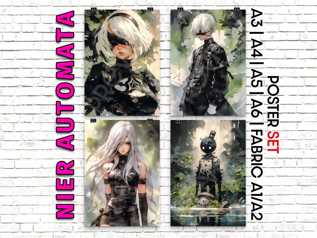 Set of 4 Posters JRPG Game Character Tapestry, Watercolor Colorful High ...