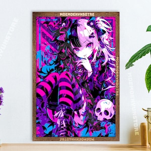 Edgy Anime Girl Wall Art, Anime Painting Gift, Emo Manga Style Tapestry ...