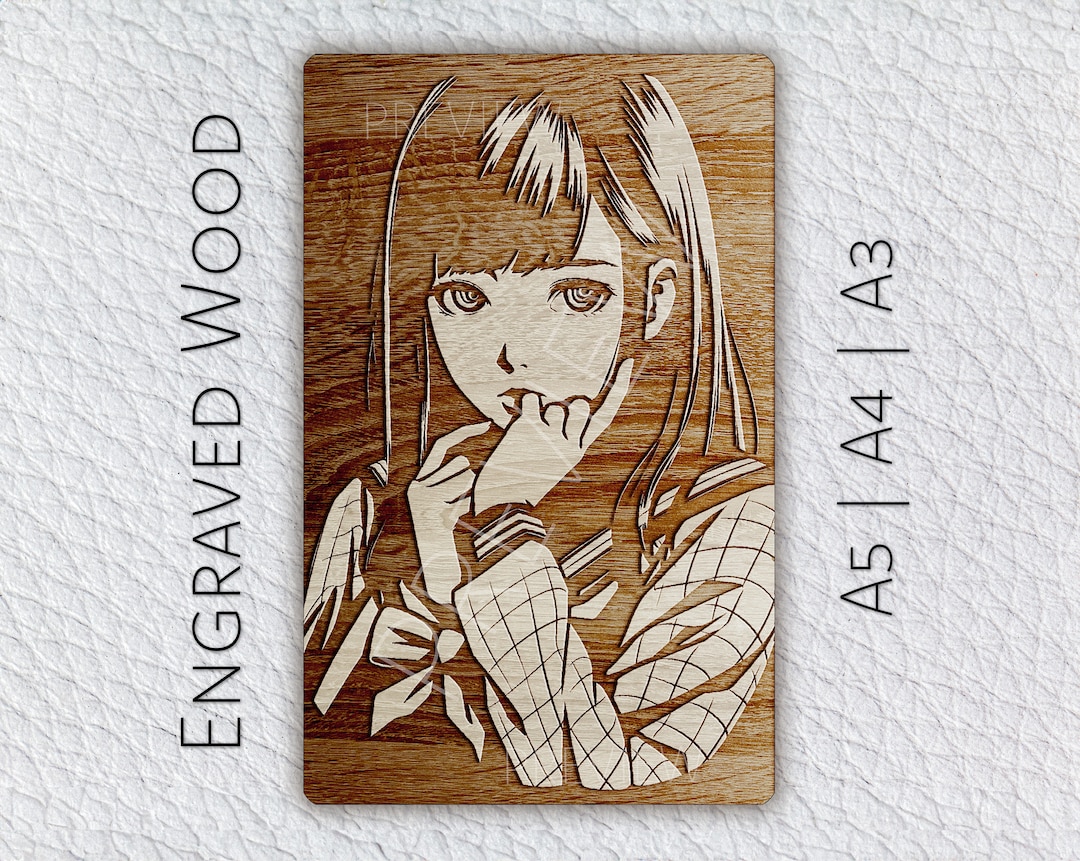 Wooden Anime Girl Portrait - Engraved Art Poster of Beautiful Girl ...
