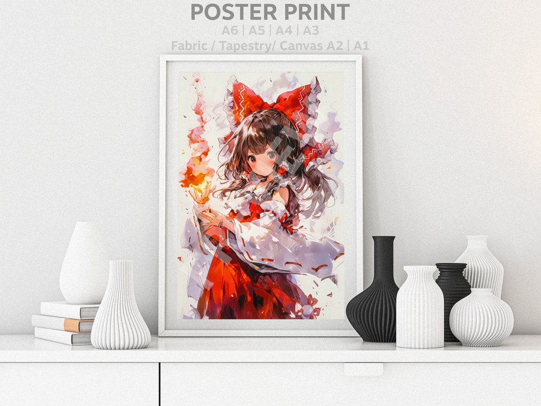 Touhou Poster Hakurei Reimu Watercolor Anime Girl Colorful Waifu Otaku ...
