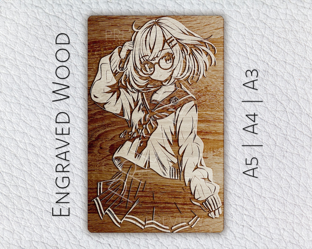 Wooden Anime Girl Portrait Engraved Art Poster of Beautiful Girl, Wall ...