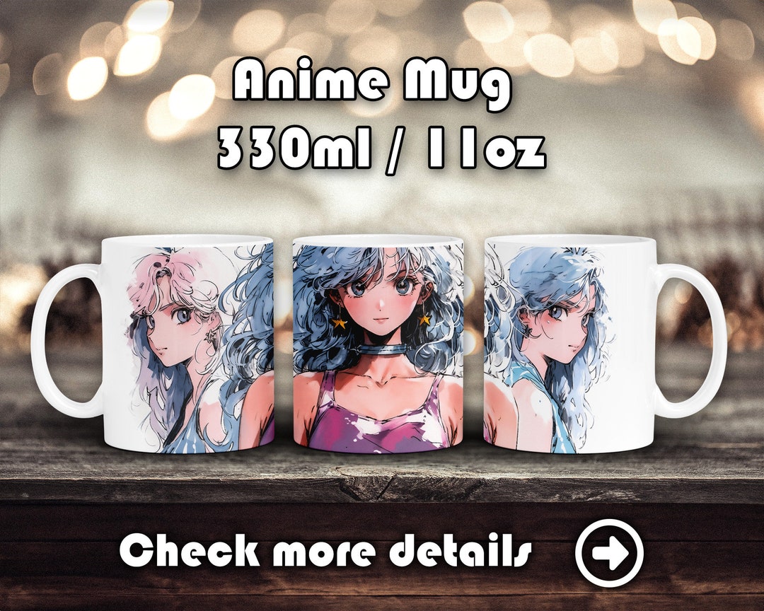 Ceramic Retro Anime Girl Mug, Glossy Coffee Cup, Otaku Merch, Kawaii ...