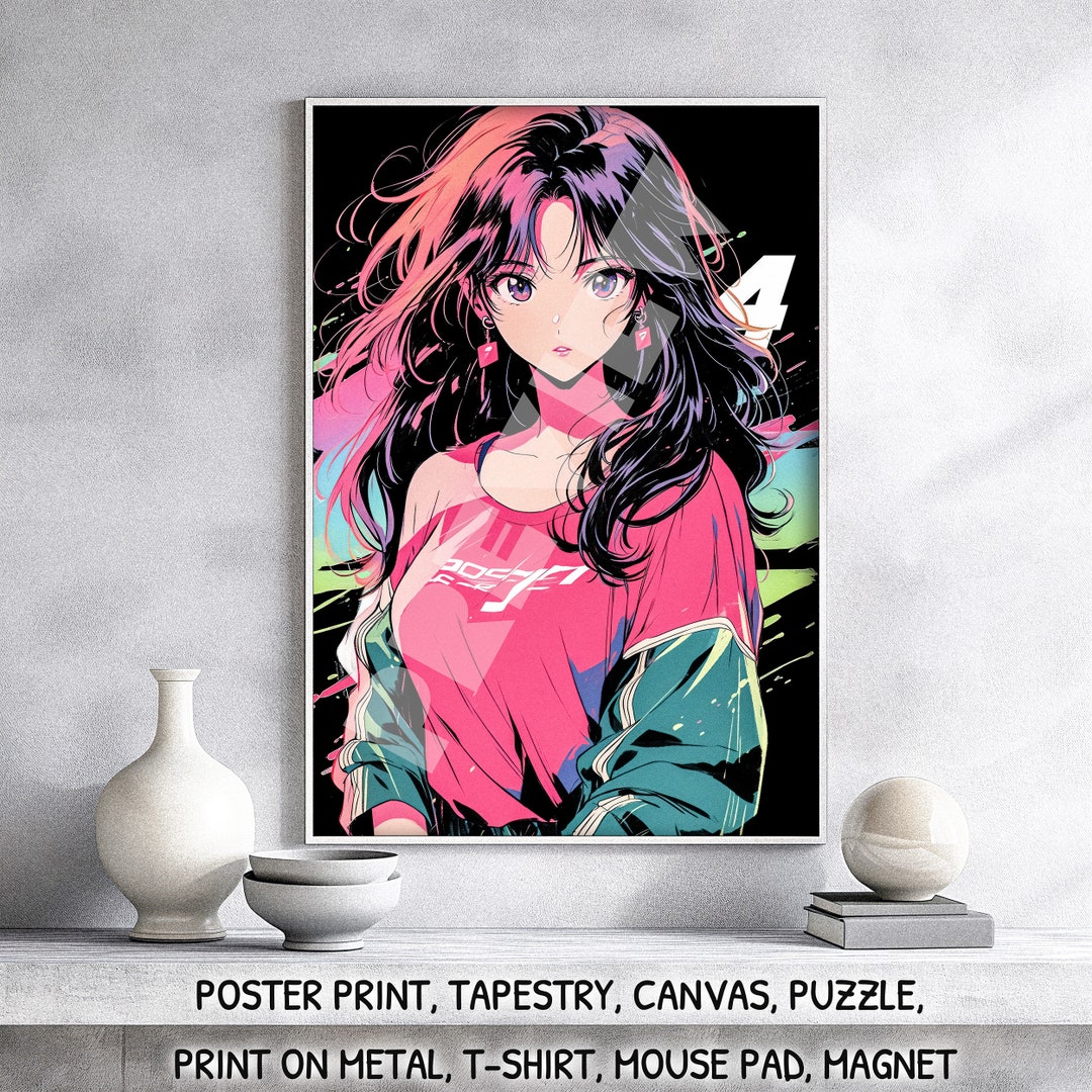 Retro Vintage Cute Anime Girl Poster Bishoujo Waifu Gal Otaku T Fabric Art Canvas