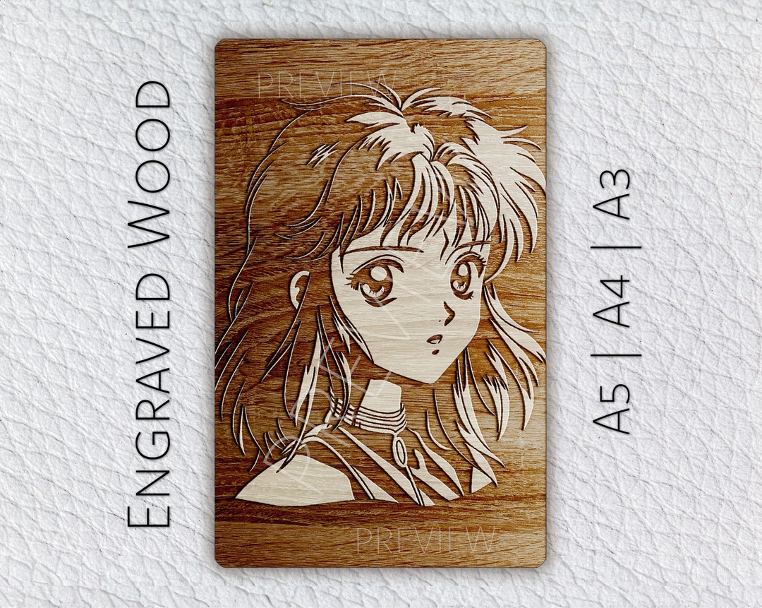 Wooden Retro Anime Girl Portrait - Engraved Art 90s 80s Oldschool ...