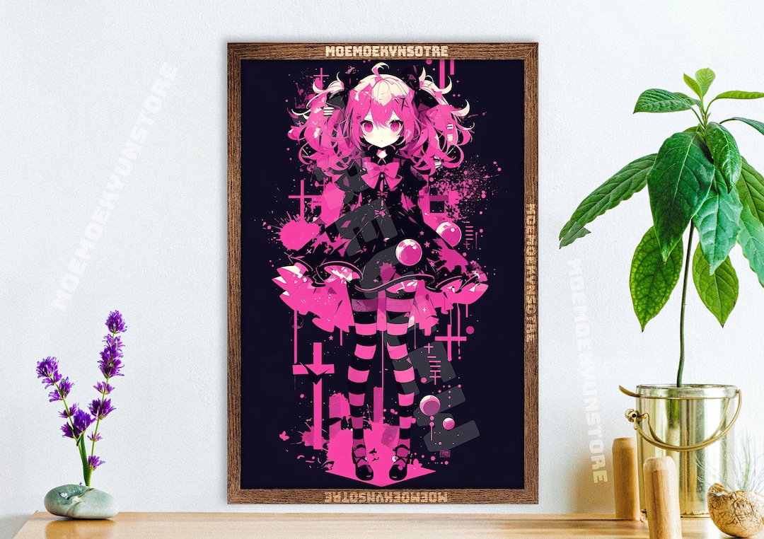 Edgy Anime Girl Wall Art, Anime Painting Gift, Emo Manga Style Tapestry ...