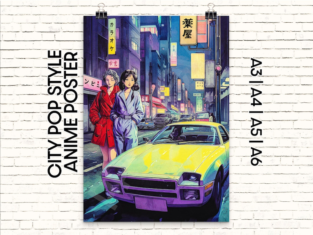 City Pop Album Cover Style Retro Anime Girl Oldschool Poster Colorful ...